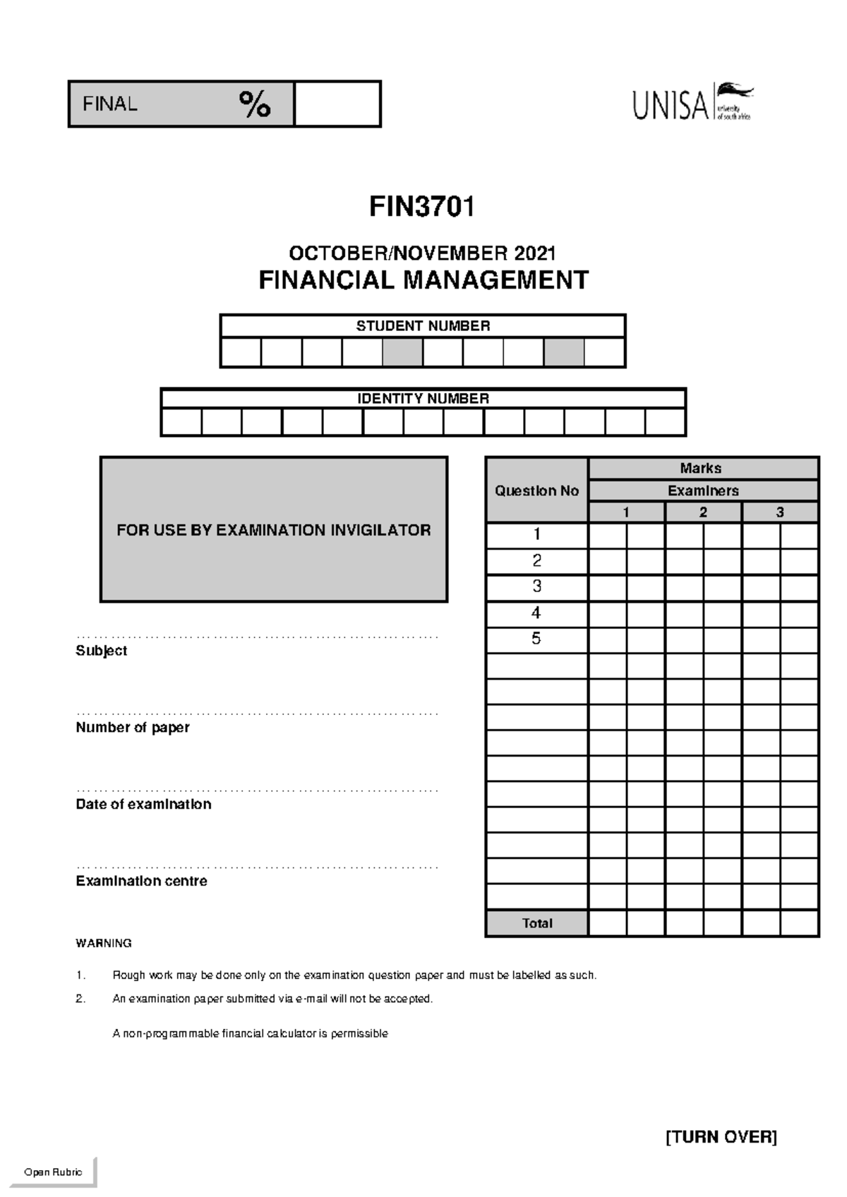 FIN3701 October November 2021 - FIN OCTOBER/NOVEMBER 2021 FINANCIAL ...