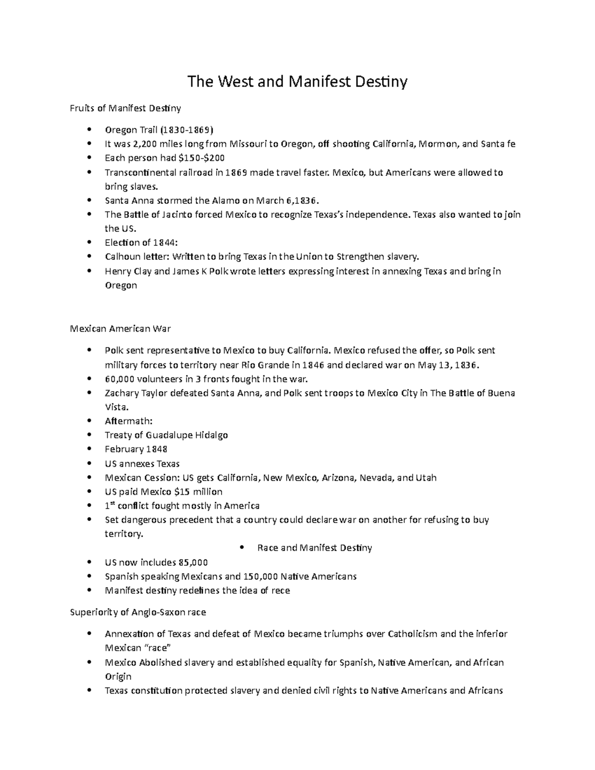 The West and Manifest Destiny - The West and Manifest Destiny Fruits of ...