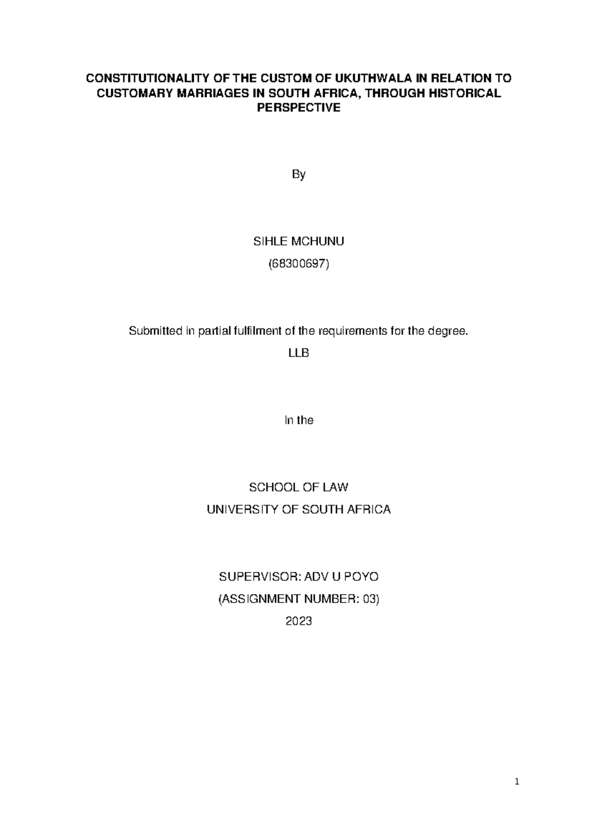 LME3701 Legal Research Final Assessment - CONSTITUTIONALITY OF THE ...