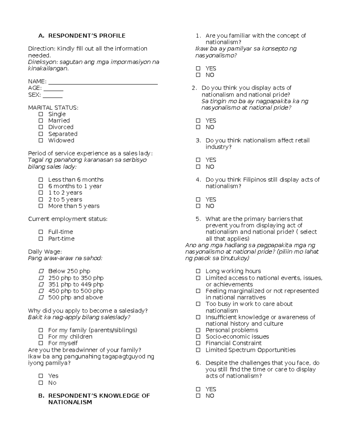 Survey - CRI 171 Case Study - A. RESPONDENT’S PROFILE Direction: Kindly ...
