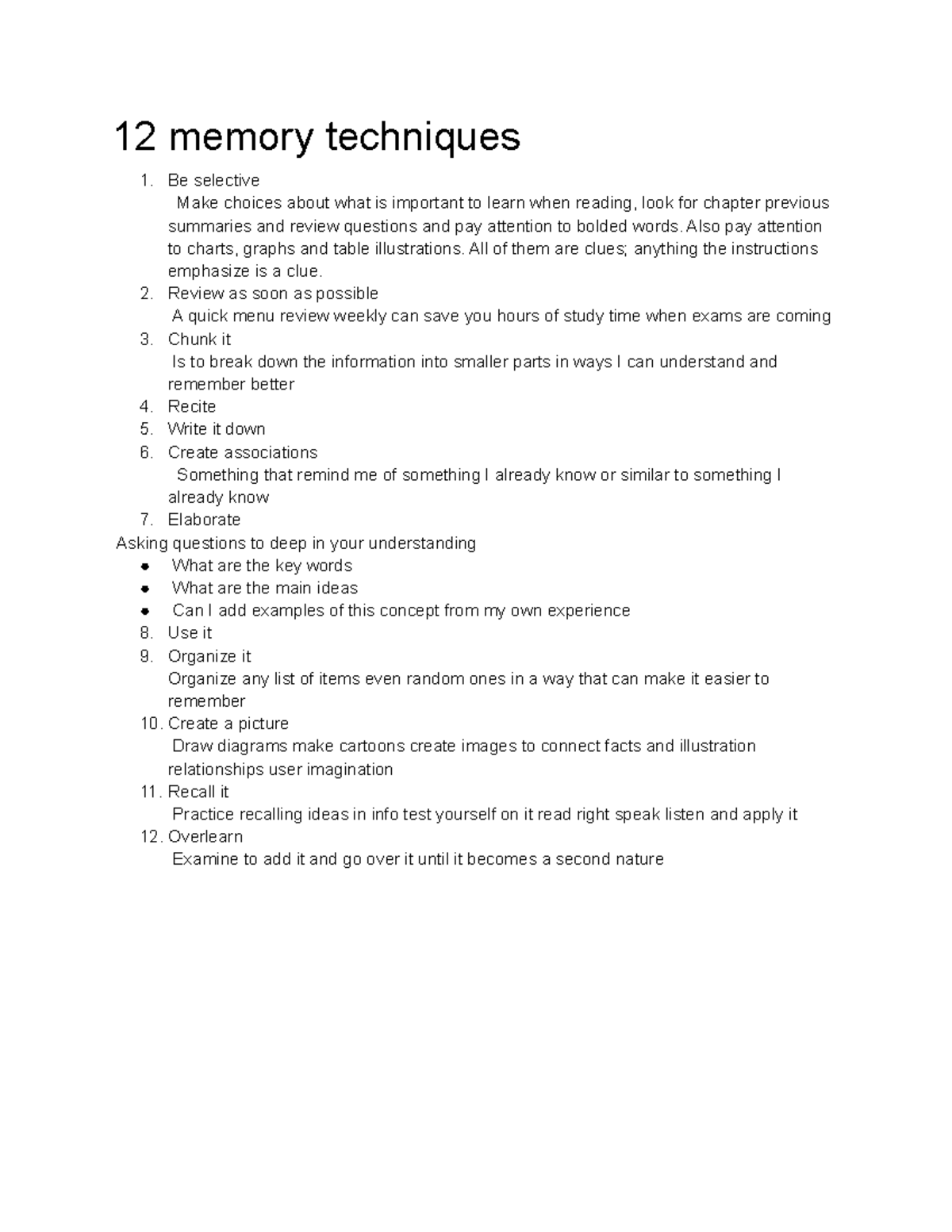 12 memory techniques - Tips and trick on note taking - 12 memory ...