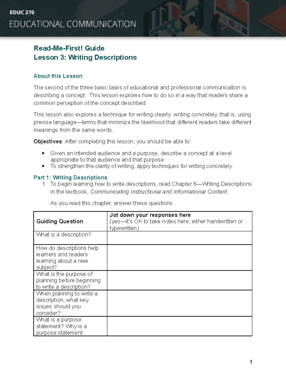 EDUC270 L3 Read Me First - Read-Me-First! Guide Lesson 3: Writing ...