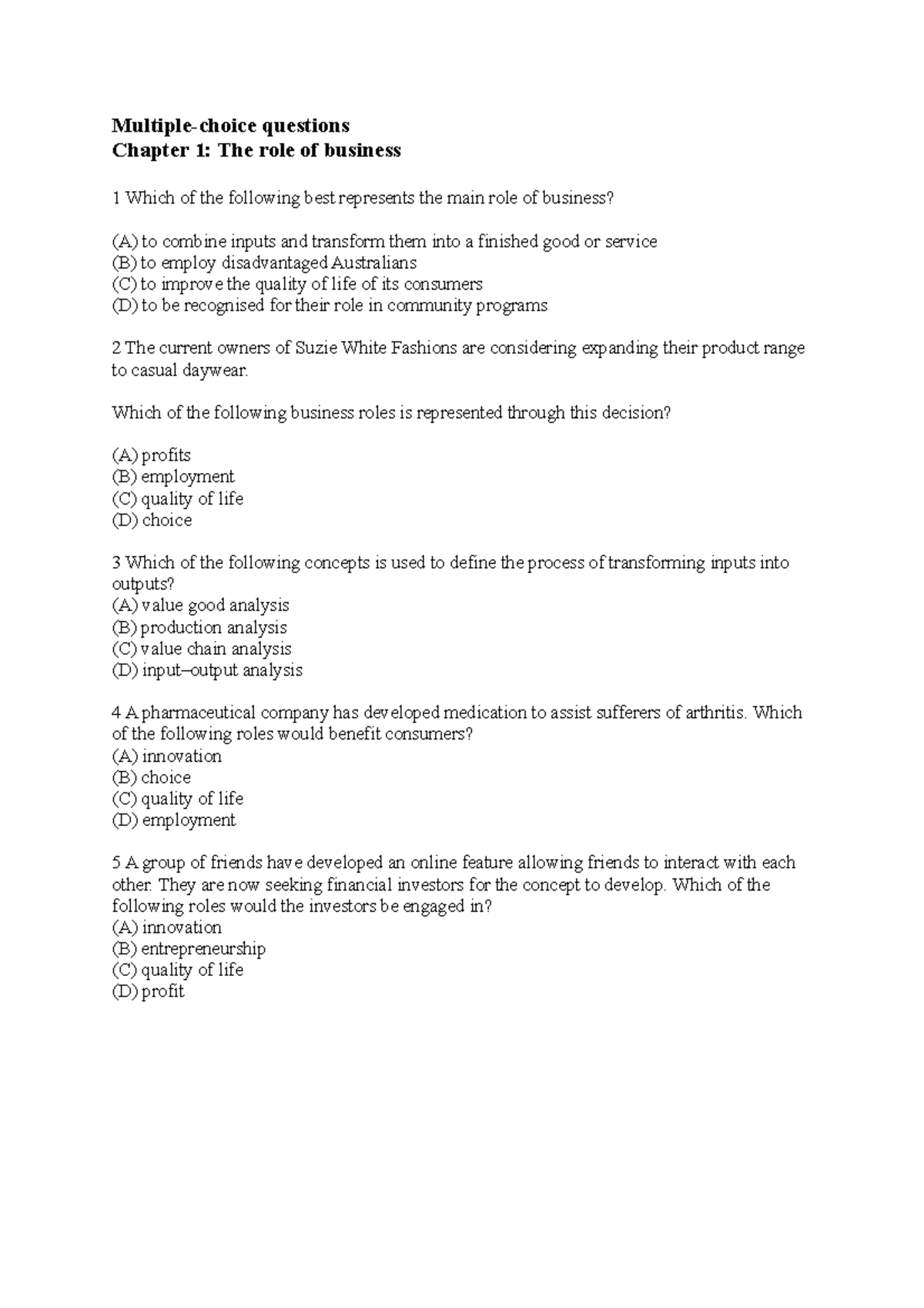 Year 11 Revision Sample Questions - Multi and Short - Multiple-choice ...