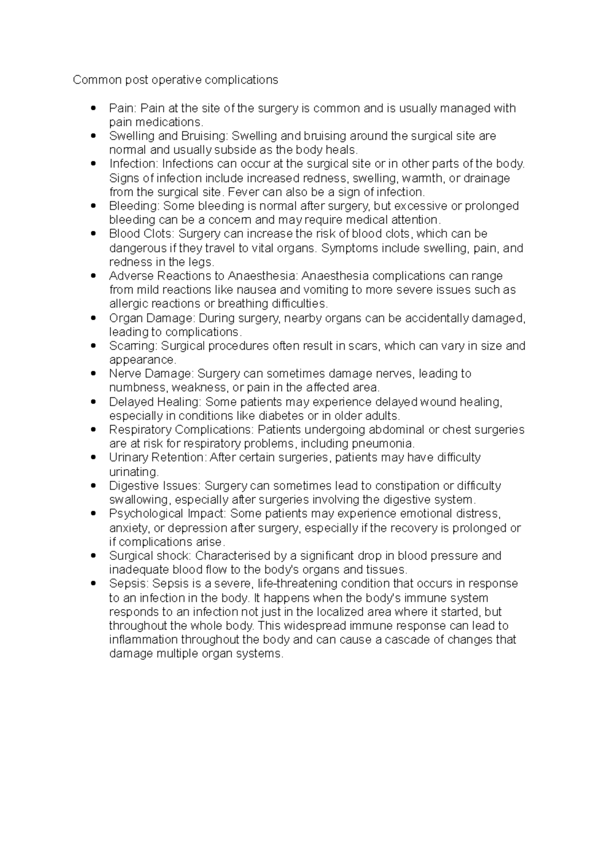 Common post operative complications - Swelling and Bruising: Swelling ...