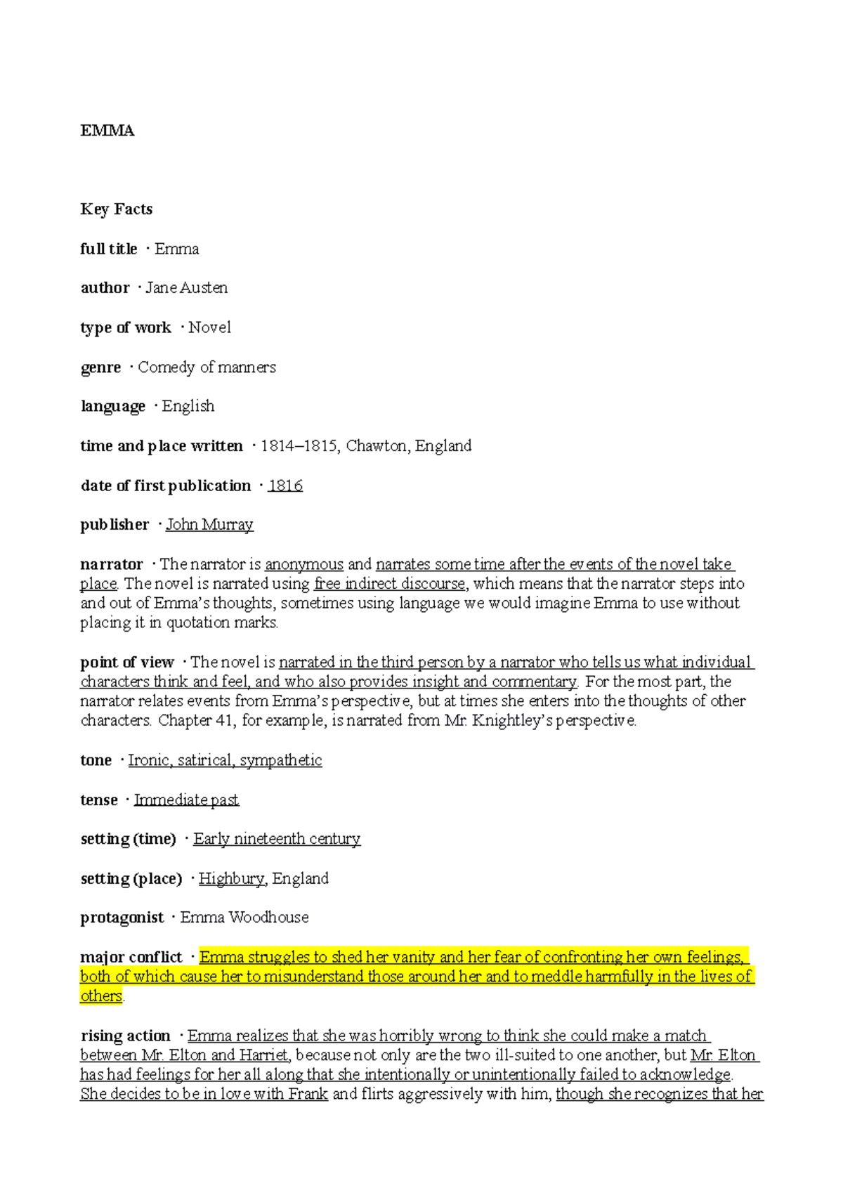 Emma - Jane Austen (English) - EMMA Key Facts full title · Emma author ...