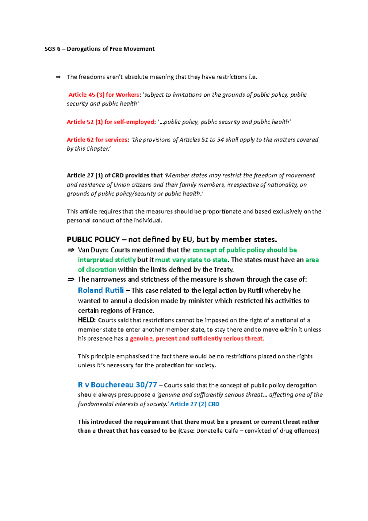 SGS 6 - Derogations on the Free Movement - SGS 6 – Derogations of Free ...