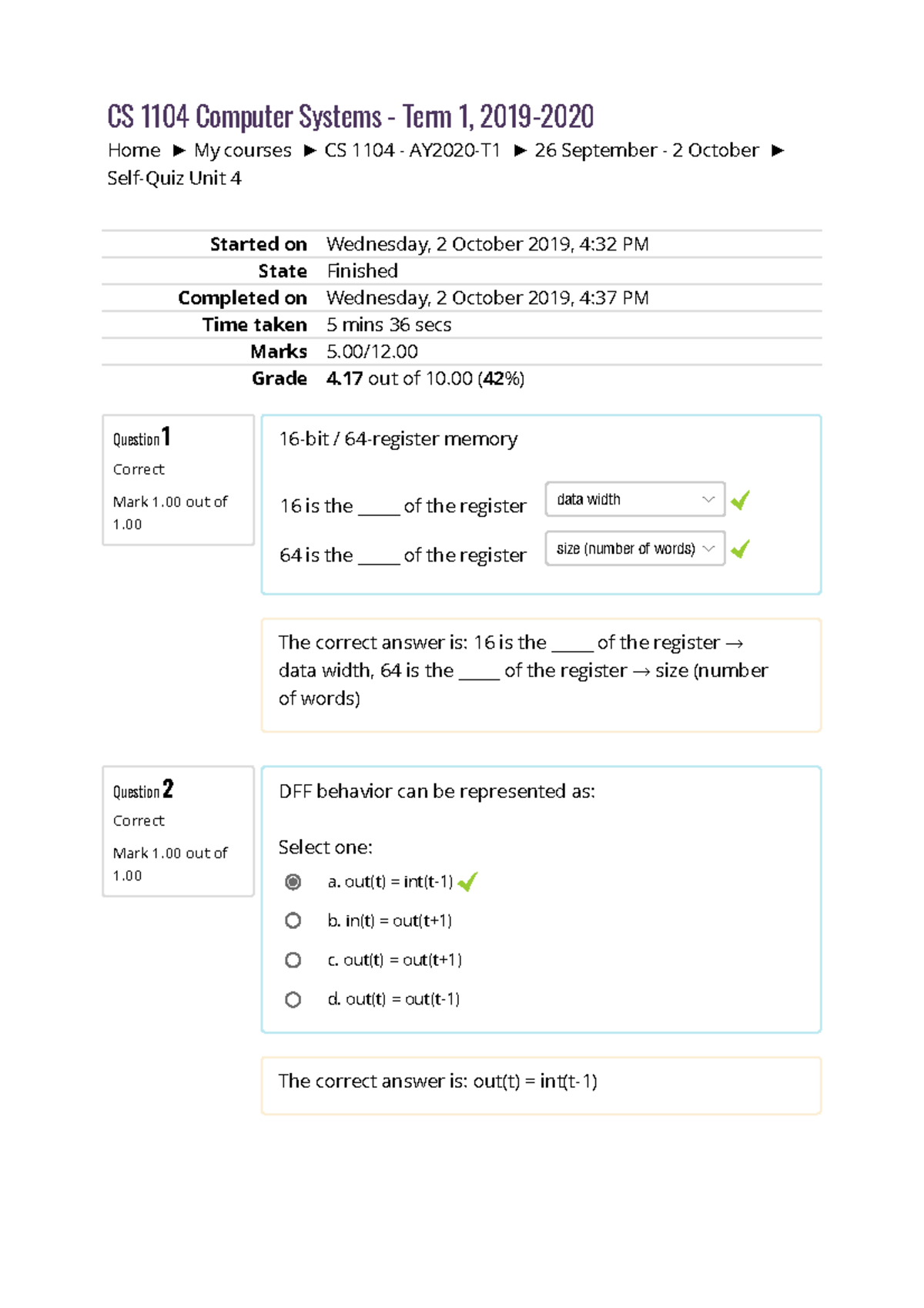 Self Quiz 4 - Good - Home My courses CS 1104 - AY2020-T1 26 September - 2 October Self-Quiz ...