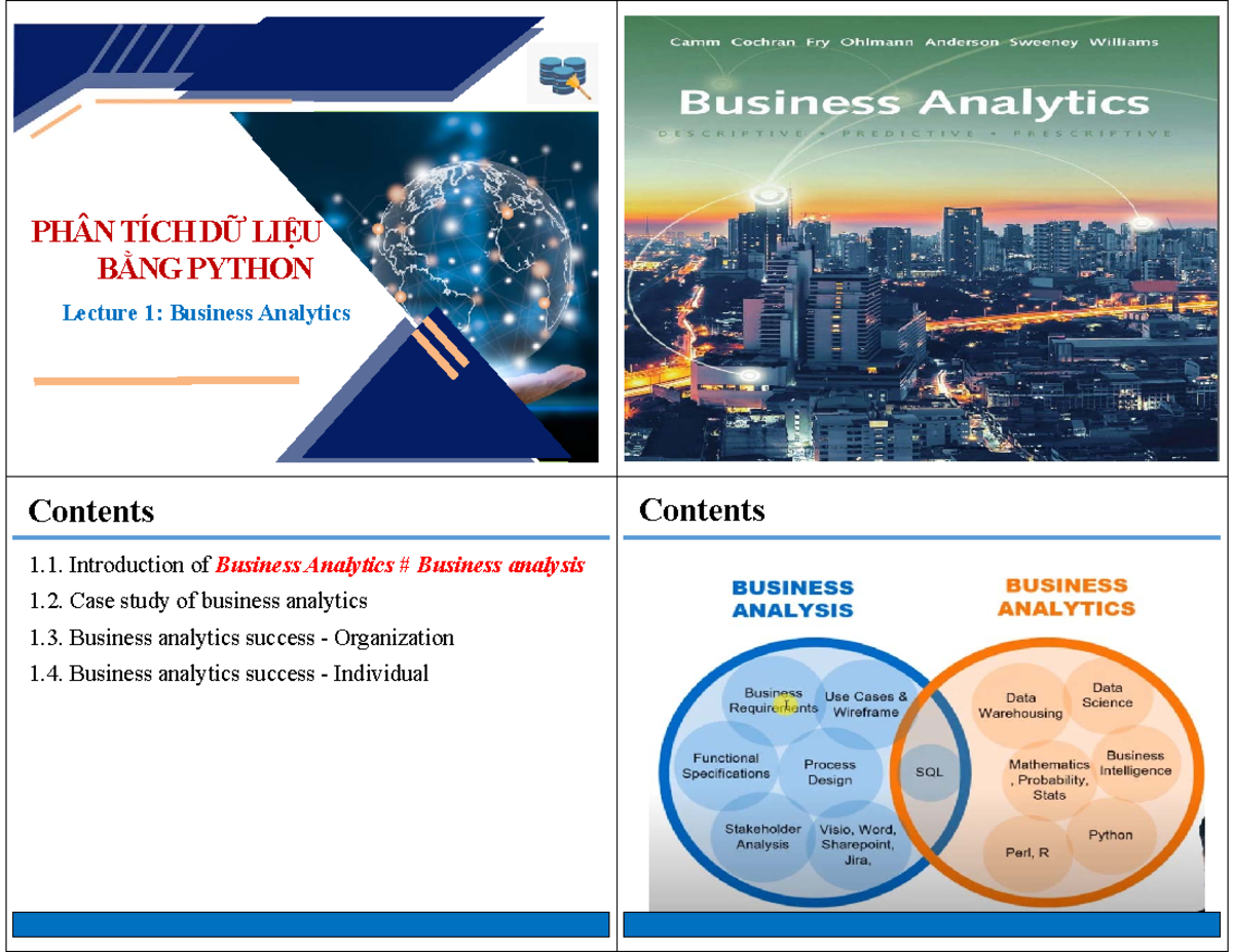 Lecture 1 Business analytics GV 2024 - ####### Lecture 1: Business Analytics PHÂN TÍCH D Ữ LI Ệ ...