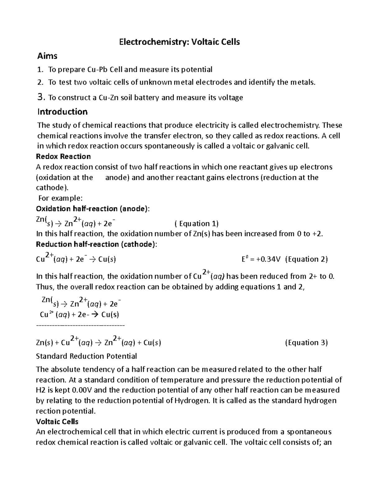 Electrochemistry - To prepare Cu-Pb Cell and measure its potential 2 ...