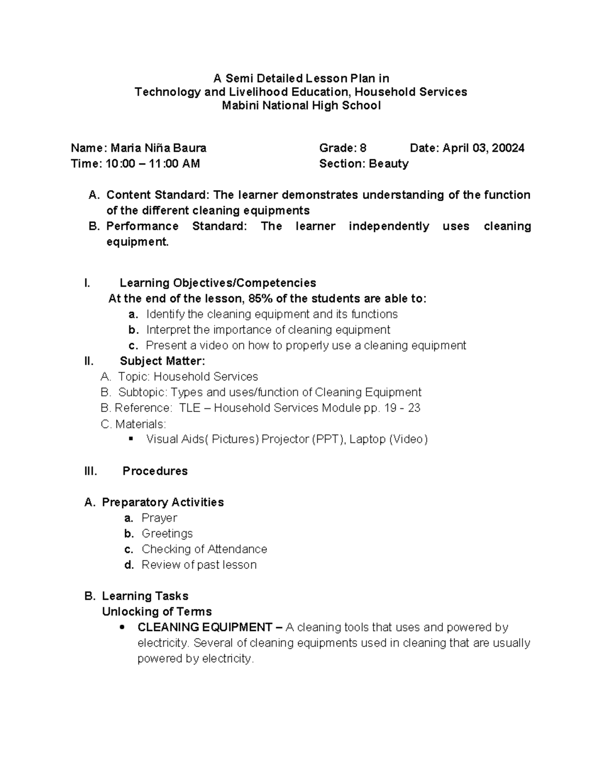 Baura TLE LP2 - LP SEMI - A Semi Detailed Lesson Plan in Technology and ...