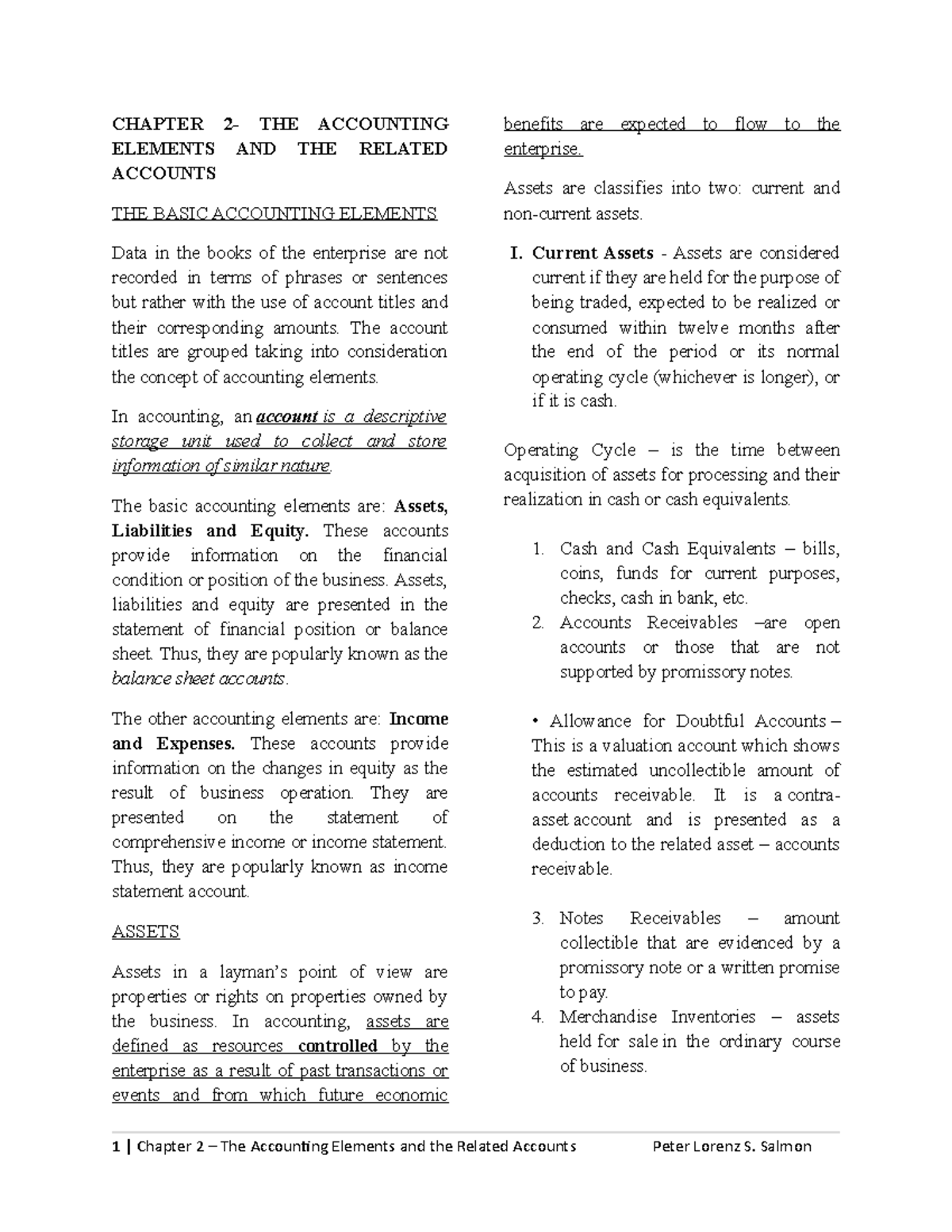 Chapter 2 accounting elements - CHAPTER 2- THE ACCOUNTING ELEMENTS AND ...