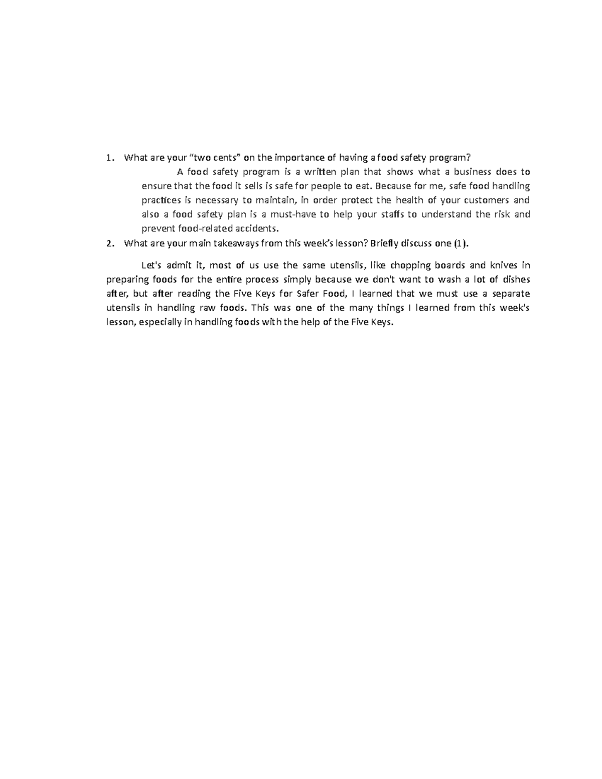 Food Safety Program Dgrhyvuyb What Are Your two Cents On The