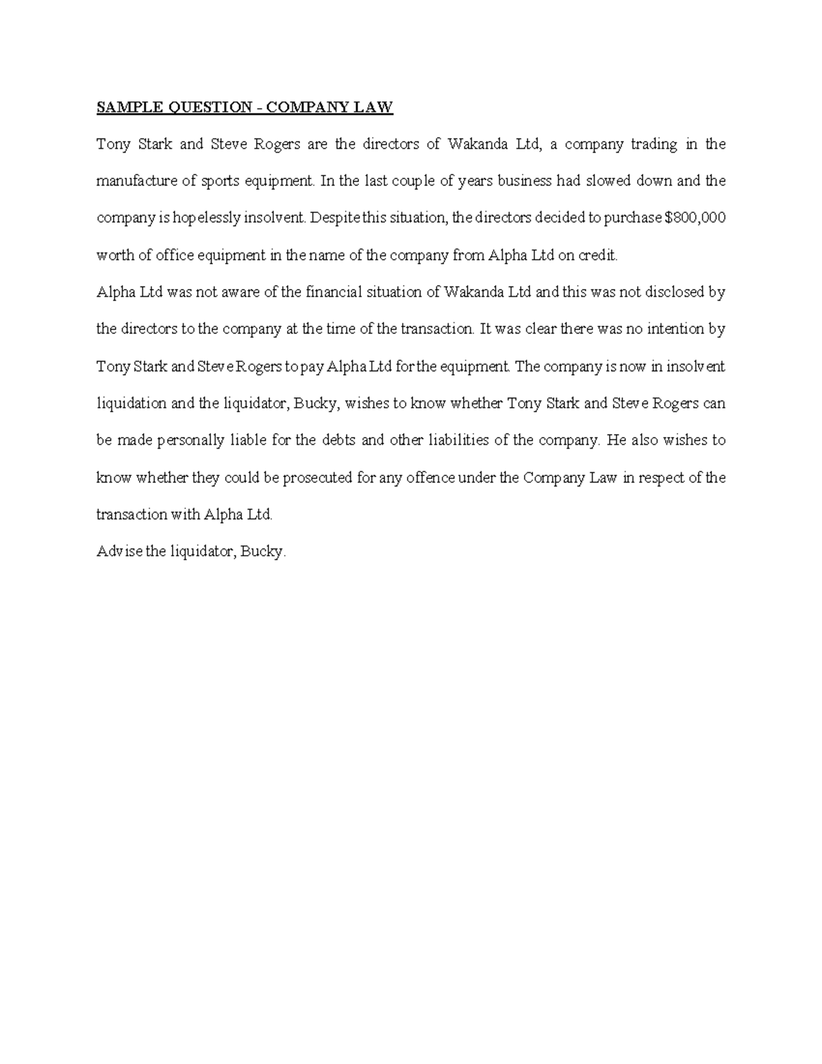 Tutorial - Topic 4 (Sample Ques - SAMPLE QUESTION - COMPANY LAW Tony ...