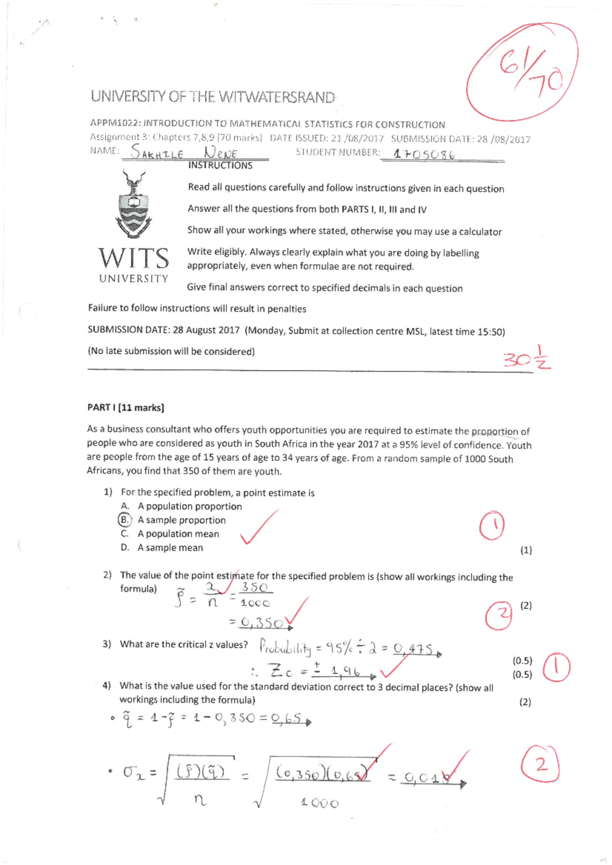 Exam, Assignments - UNIVERSITY CIF THE WI‘E‘WATERSRANB ...