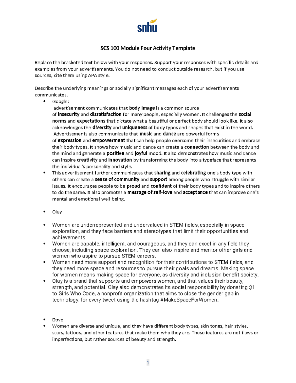 SCS 100 Module Four Activity Template - SCS 100 Module Four Activity Template Replace the ...