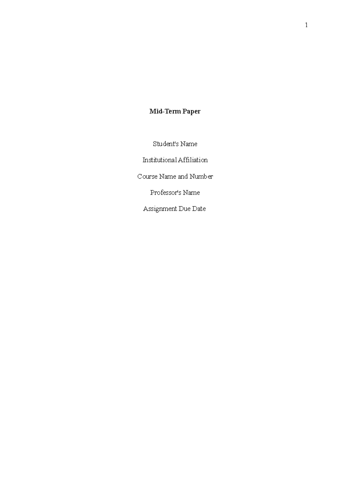 Mid-Term Paper - Mid-Term Paper Student's Name Institutional ...