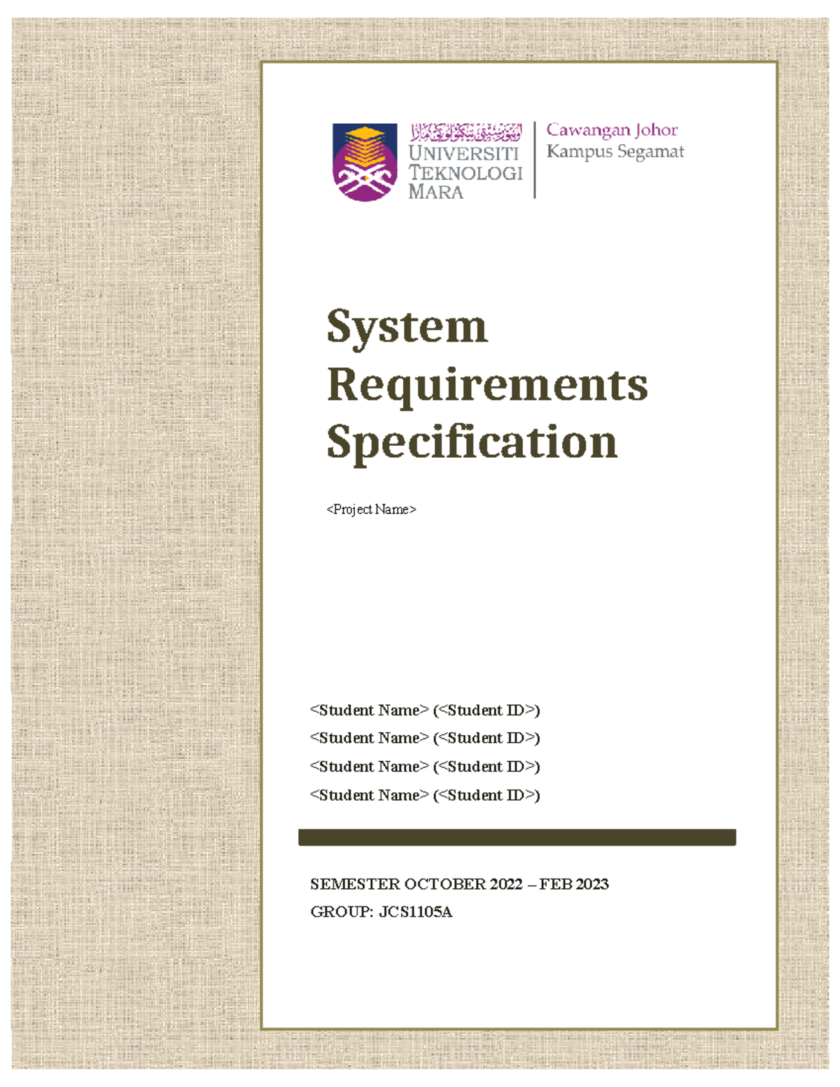 SRS Report (template) - System Requirements Specification - Studocu