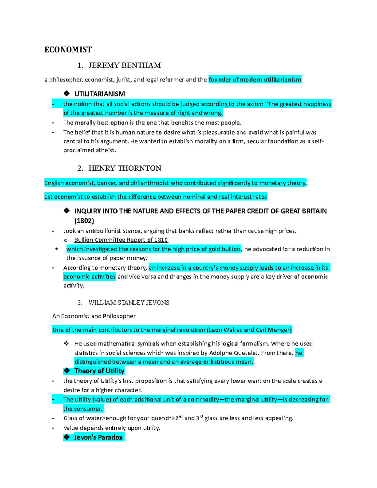 Reviewer HET - Economist - ECONOMIST 1. JEREMY BENTHAM a philosopher ...
