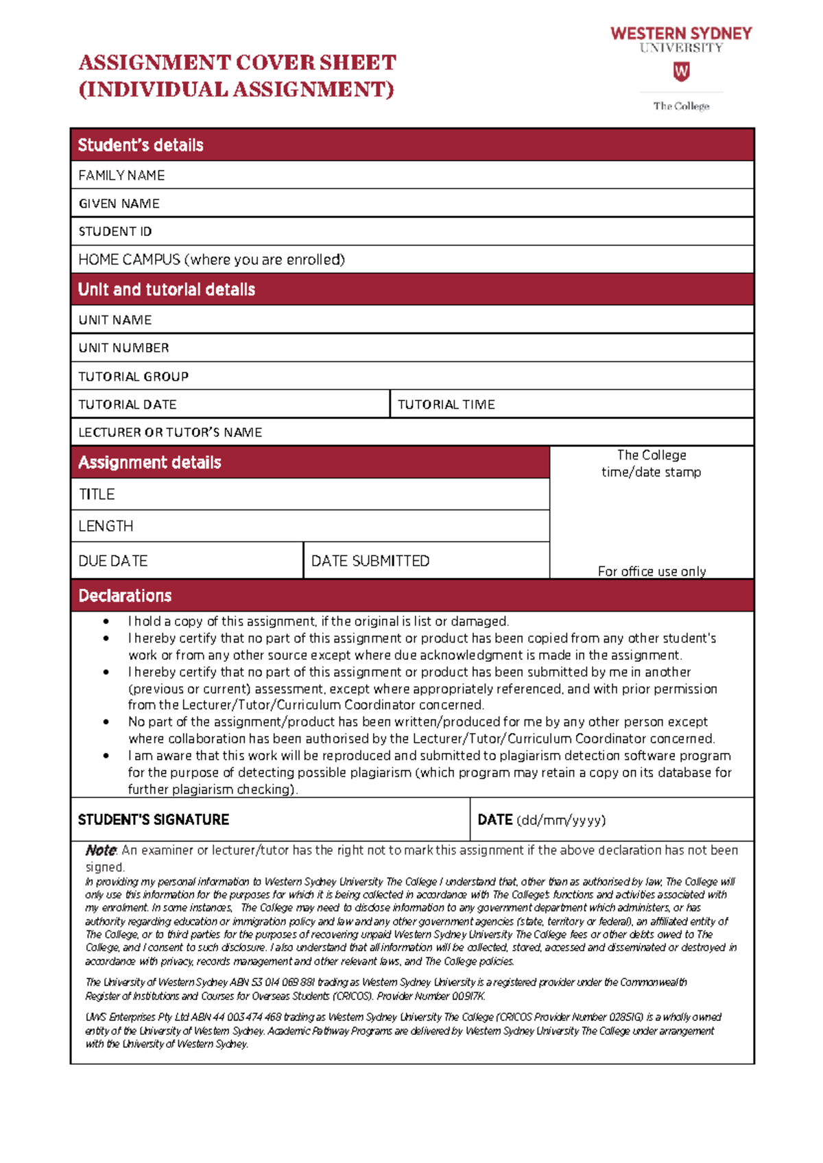 508 The College Individual Assignment Cover Sheet - ASSIGNMENT COVER ...