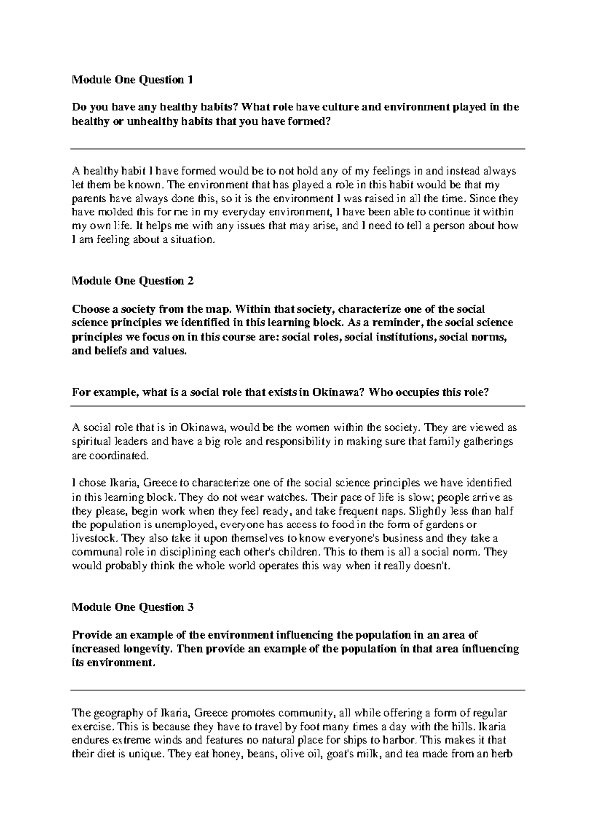 Mod One Short Answer - Got a good grade - Do you have any healthy ...