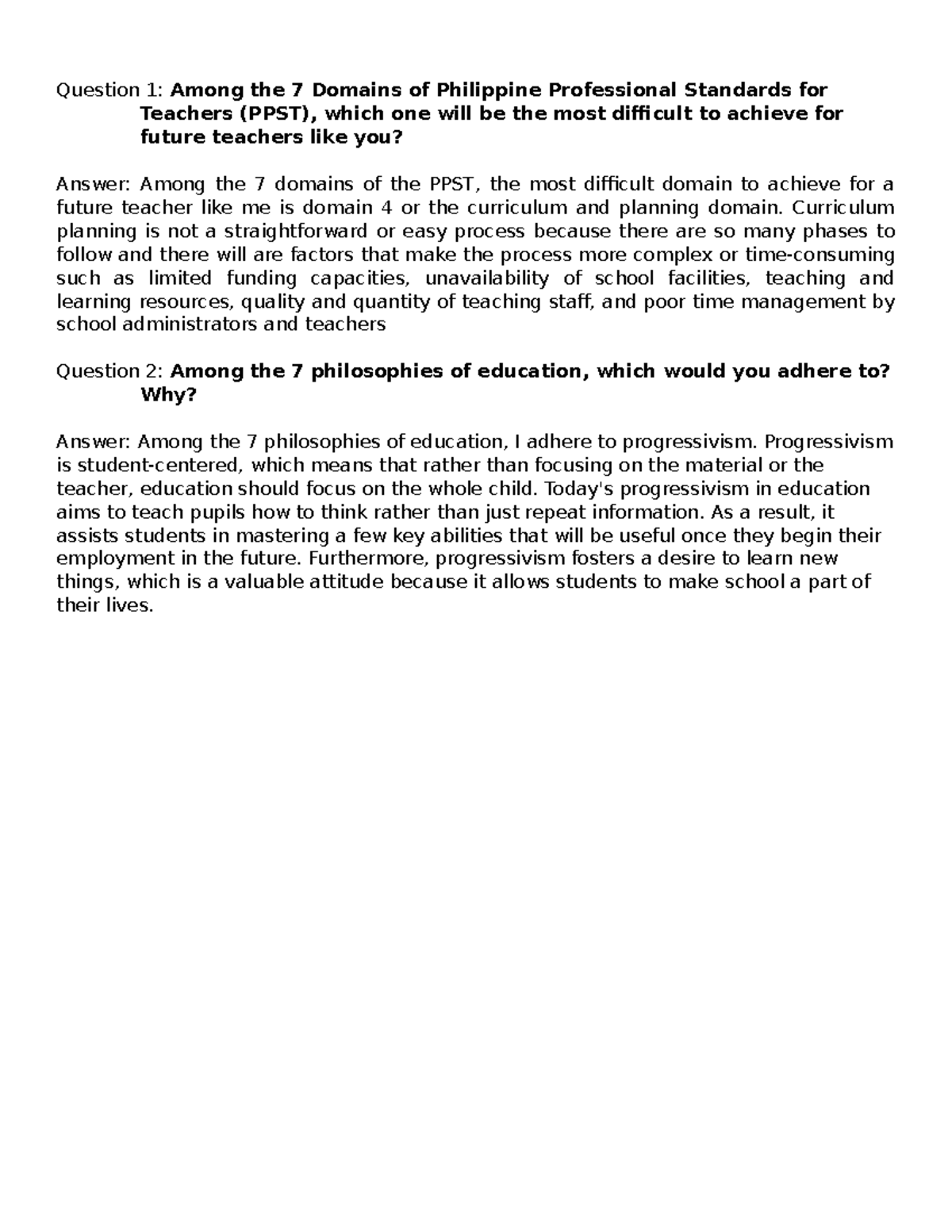 PPST ED 17 ( Module 3-WEEK 6) - Question 1: Among the 7 Domains of ...