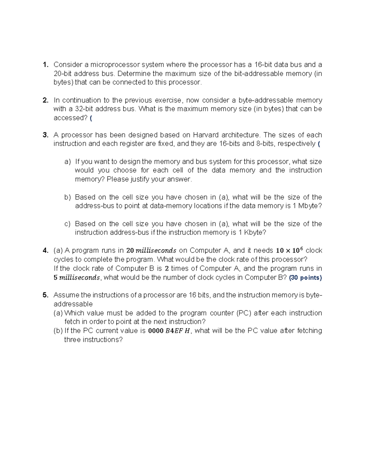 Sample Questions 1 Consider A Microprocessor System Where The Processor Has A 16 Bit Data Bus 