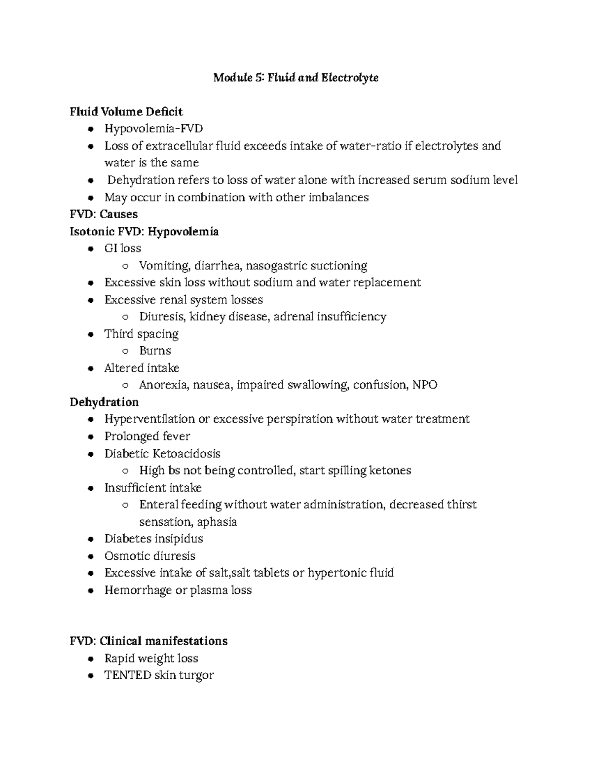 Med surg week 5 - Med surg lecture notes from module 5 fluid and ...