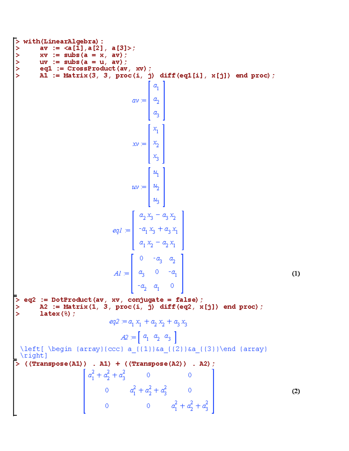 Pcles 8opl - > with(LinearAlgebra): > av := <a[1],a[2], - Studocu