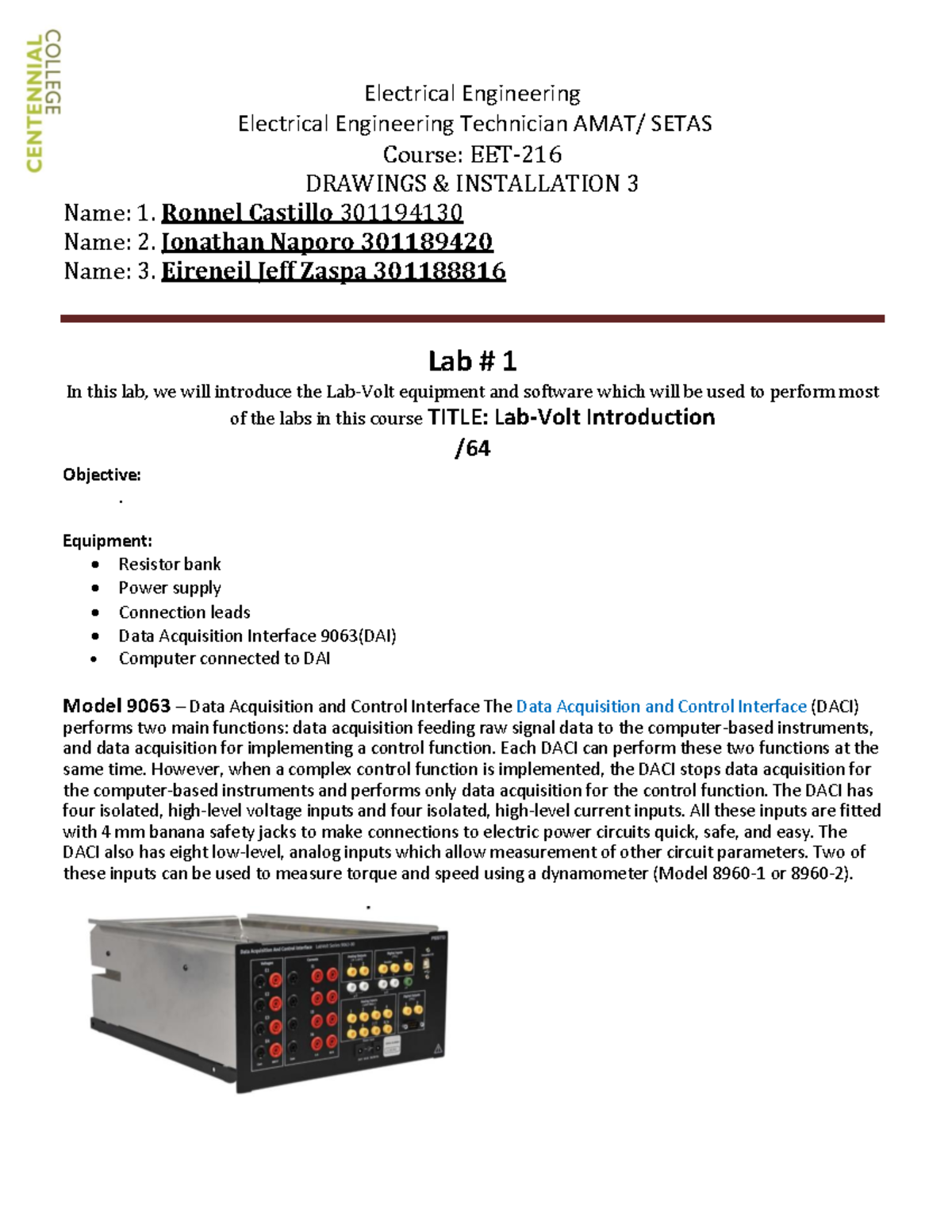 EET-216 LAB # 1 - Lab Volt Measurement with answers - ` Electrical ...