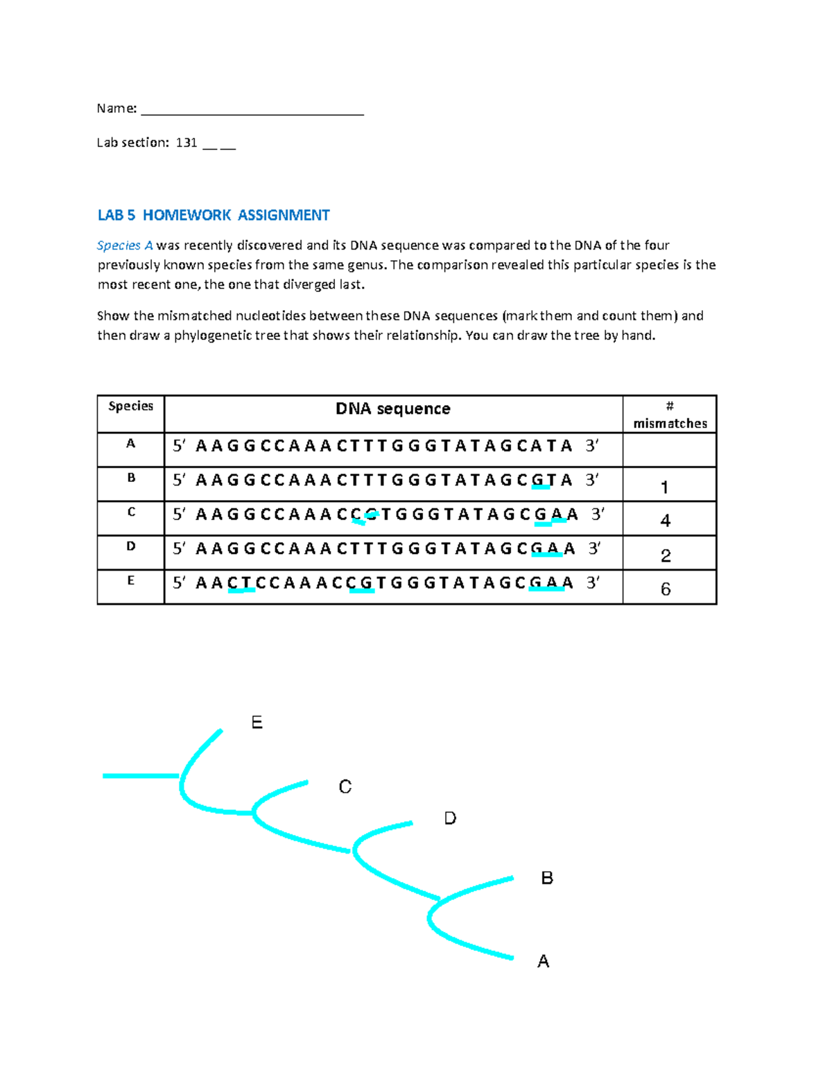 Bisc120 evo postlab(1) - Name: ______________________________ Lab section: 131 __ __ LAB 5 ...