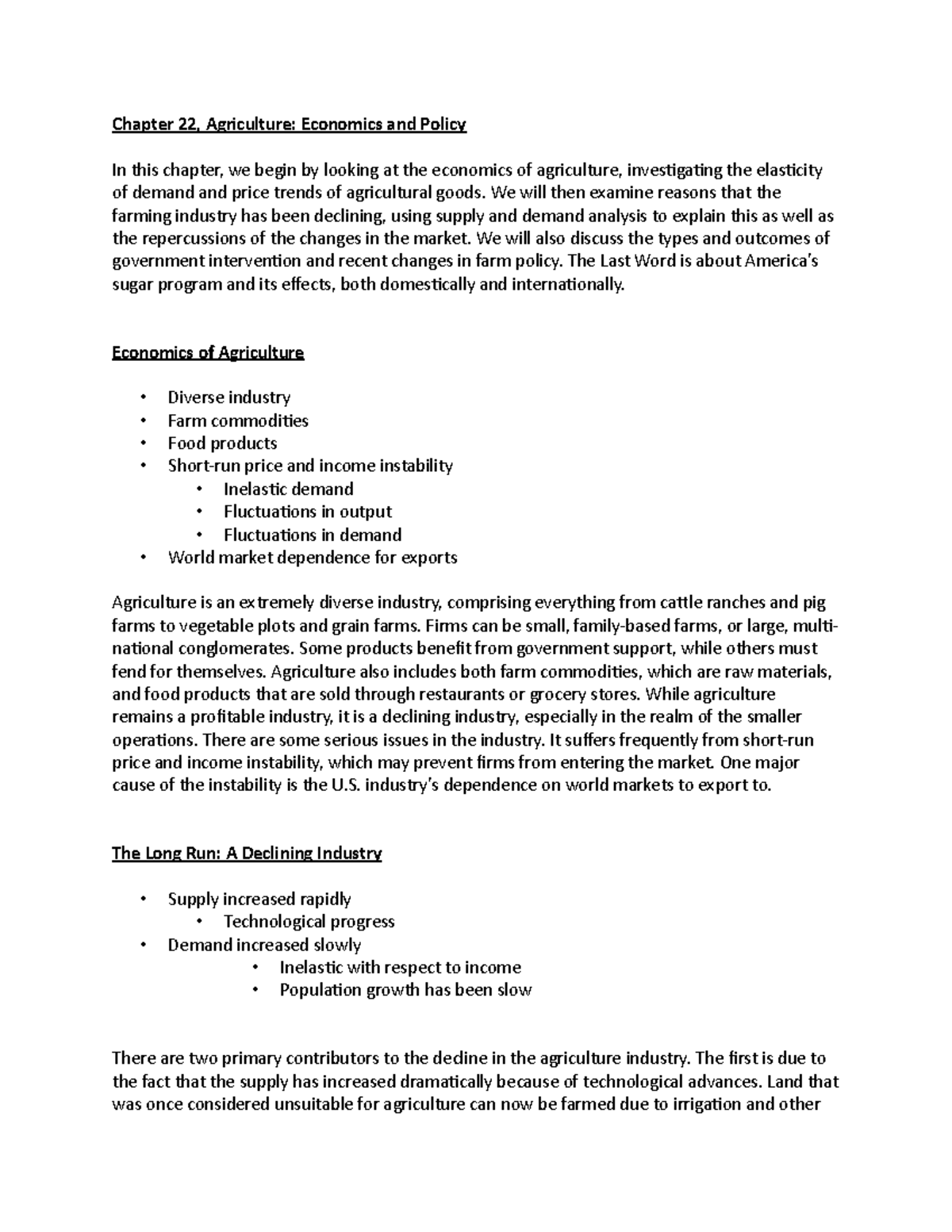 Chapter 22, Agriculture: Economics and Policy - We will then examine ...