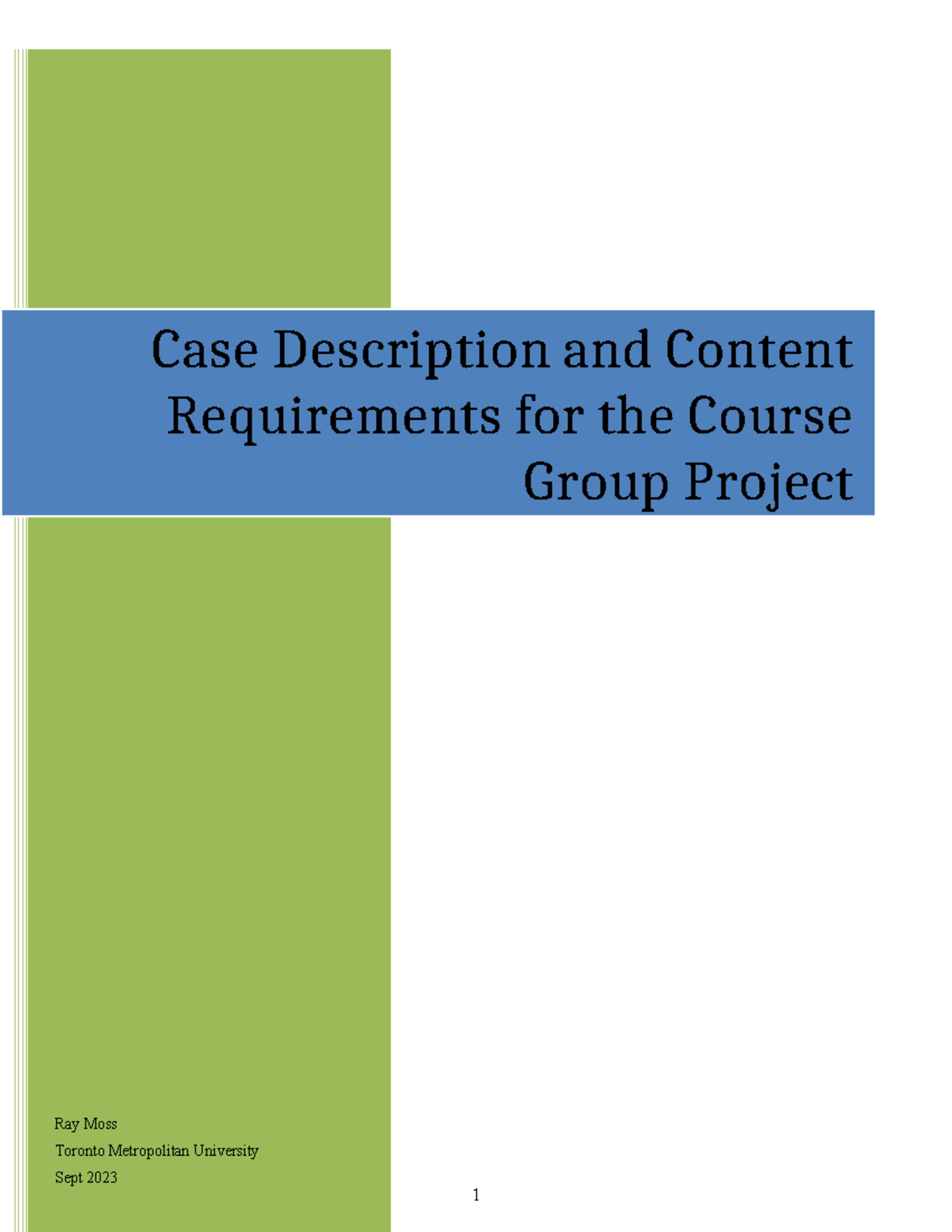 Project - helps you very well - Ray Moss Toronto Metropolitan ...