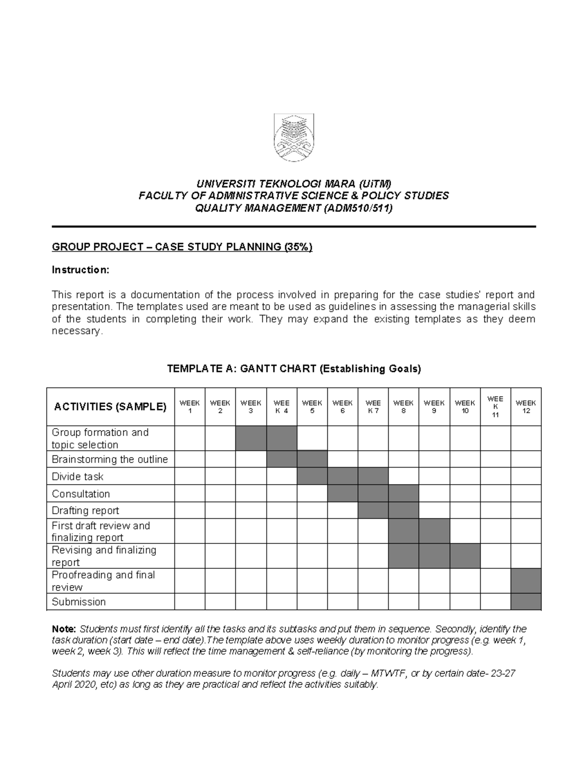 Case Study Planning Template - UNIVERSITI TEKNOLOGI MARA (UiTM) FACULTY ...