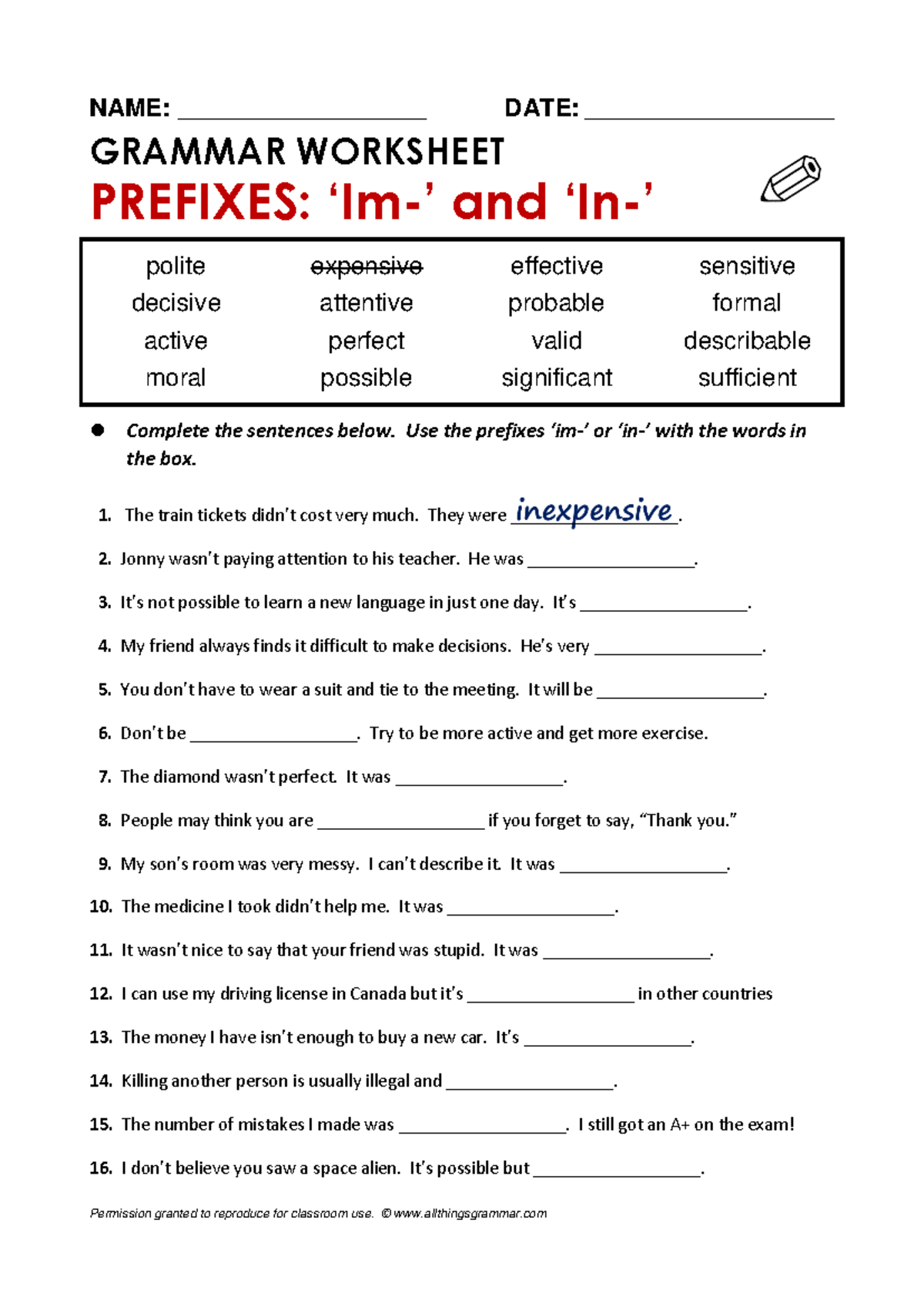 Prefix in worksheet - NAME: ________________________ DATE ...