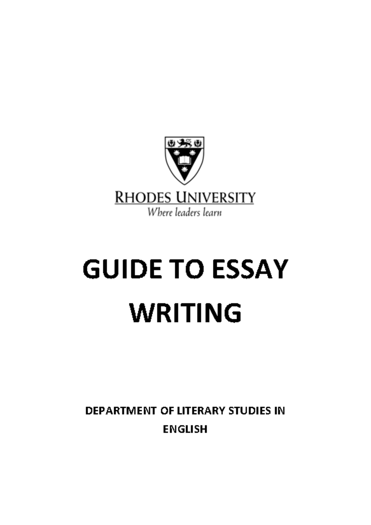 Guide to Essay Writing - none - GUIDE TO ESSAY WRITING DEPARTMENT OF LITERARY STUDIES IN ENGLISH ...