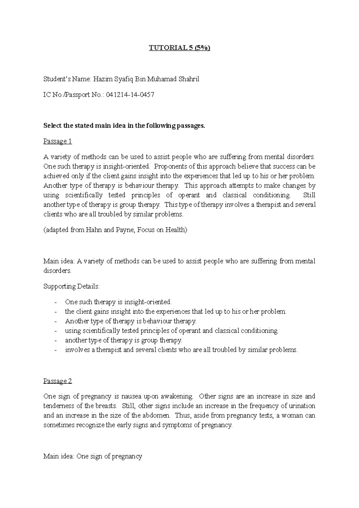 Tutorial 5 - TUTORIAL 5 (5%) Student’s Name: Hazim Syafiq Bin Muhamad Shahril IC No./Passport No ...