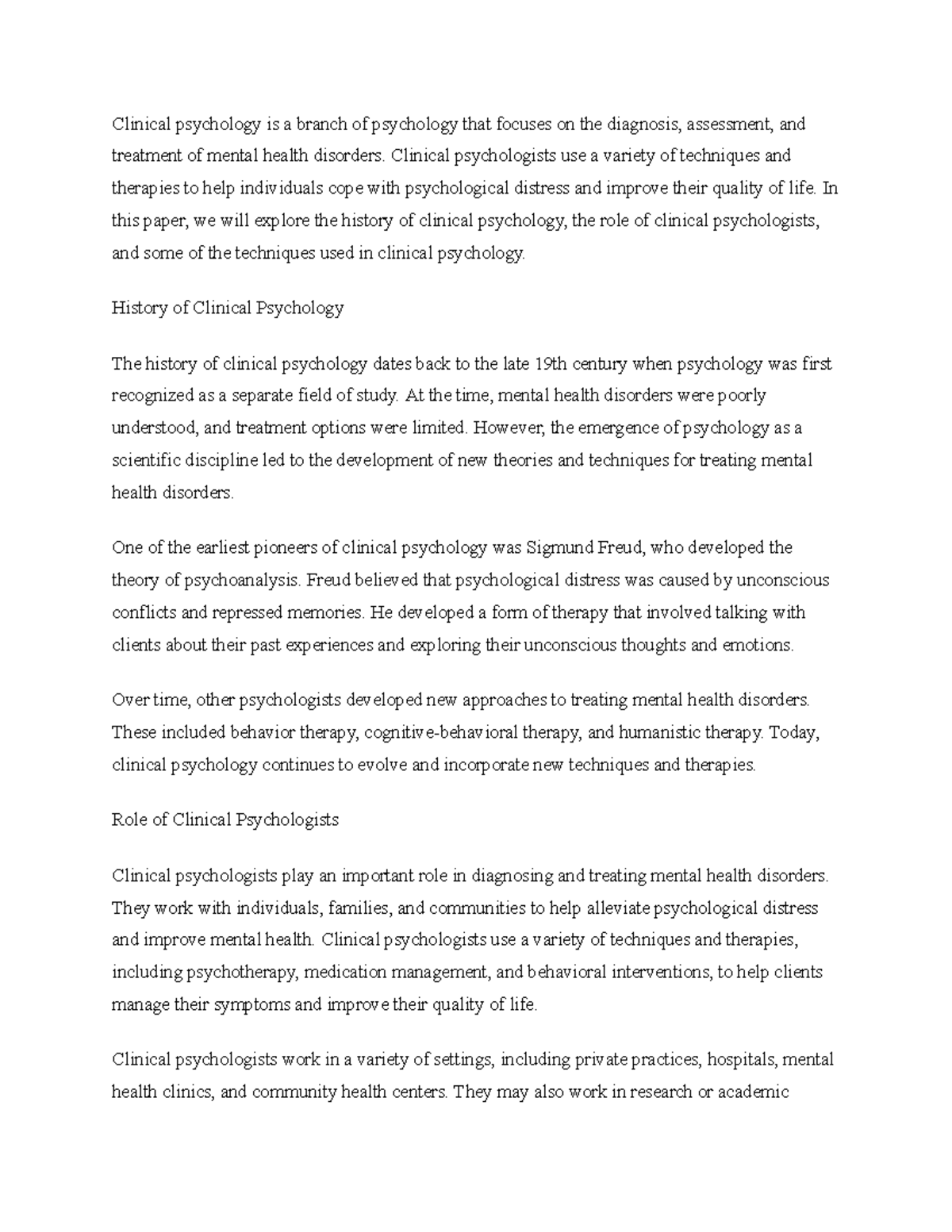 Clinical Psychology notes - Clinical psychology is a branch of ...