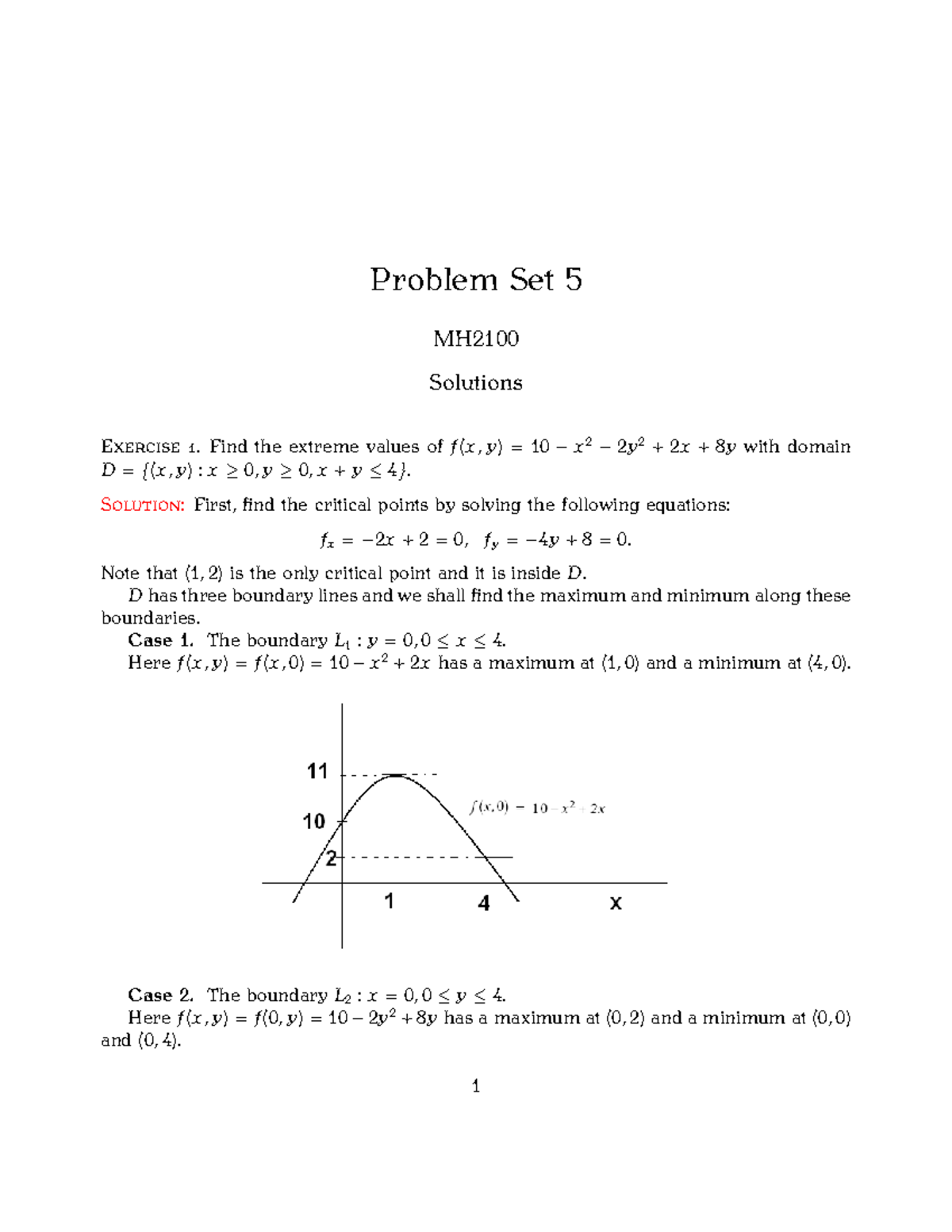 Tutorial 05-sols - Problem Set 5 MH Solutions Exercise 1. Find the extreme values of f(x; y ...