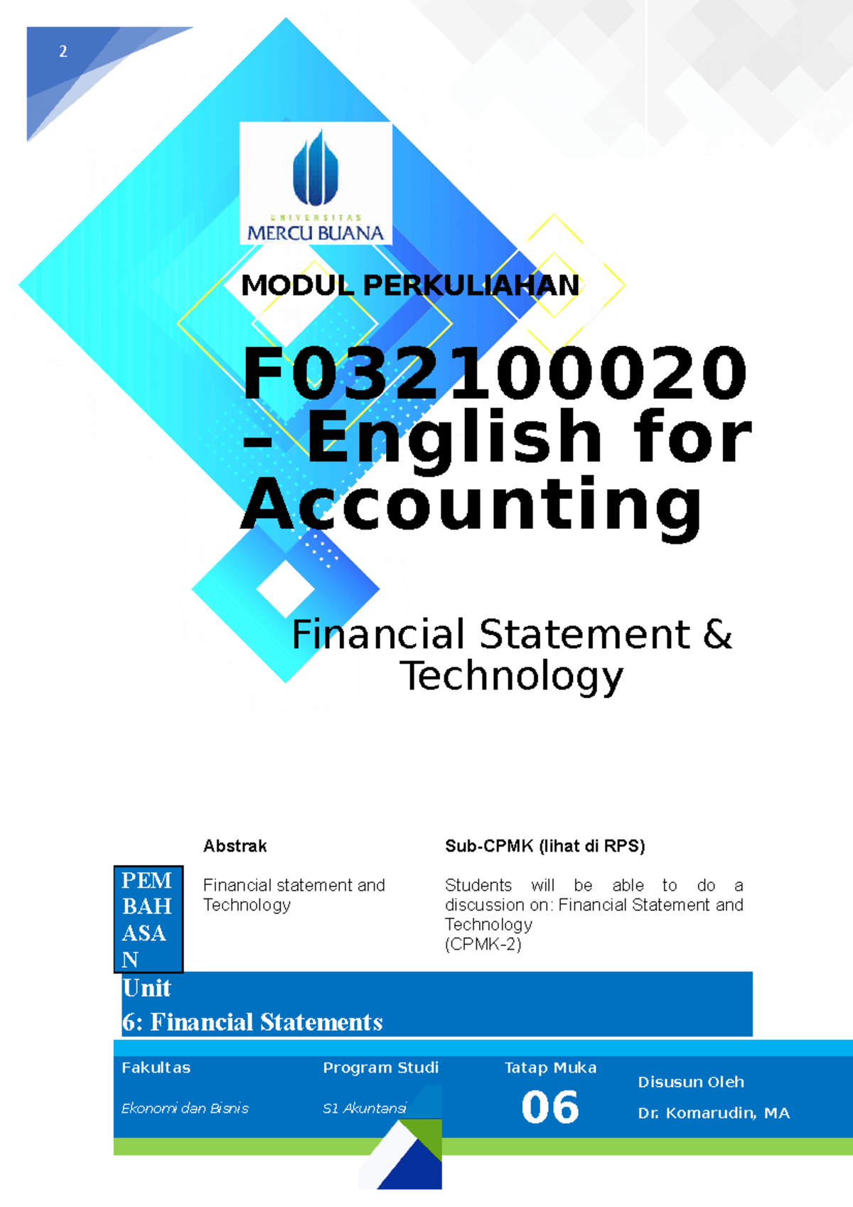 Modul 6 EFA Komarudin - English for Accounting - 2 MODUL PERKULIAHAN F ...
