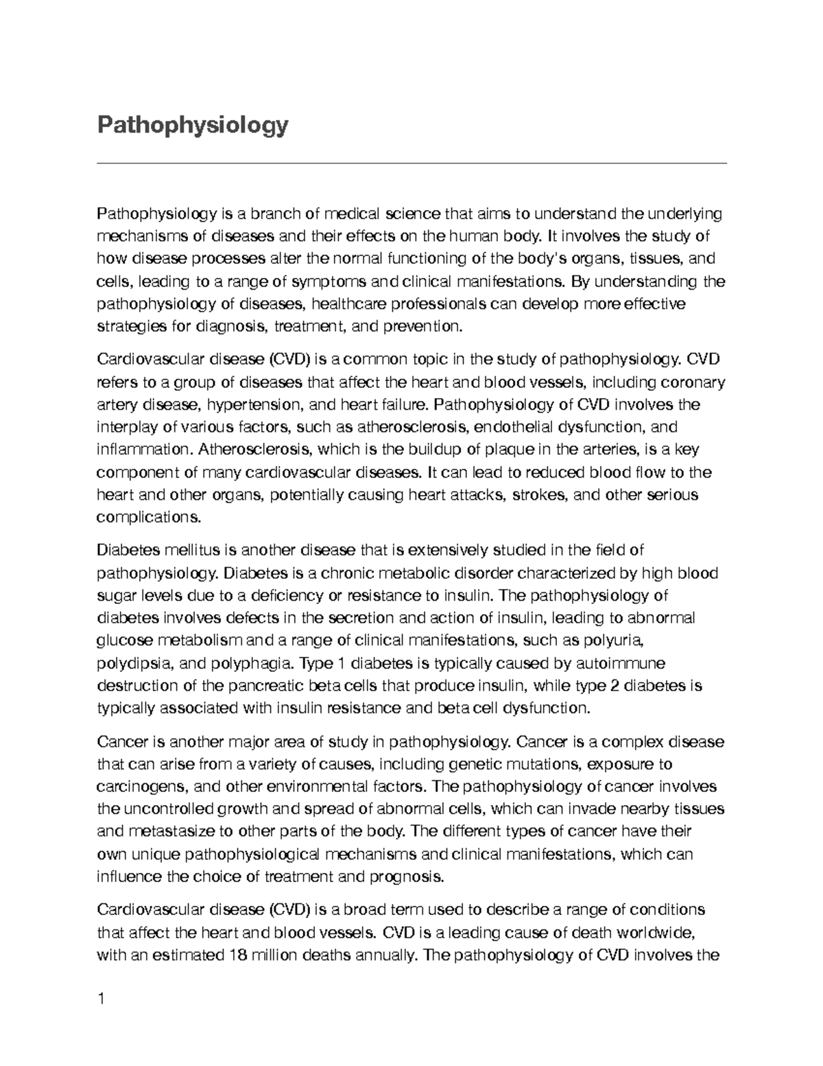 Pathophysiology Summary - Pathophysiology Pathophysiology is a branch ...