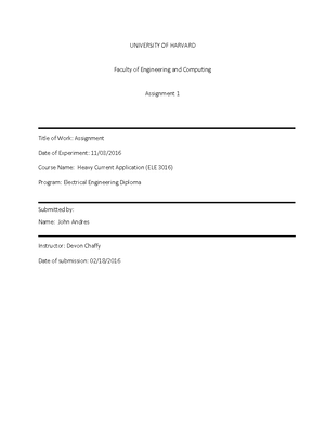 Heavy Current Applications Assignment - UNIVERSITY OF HARVARD Faculty ...
