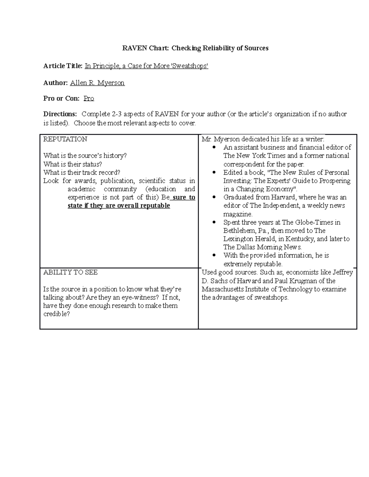 Raven Chart Checking Reliability of Sources - RAVEN Chart: Checking ...