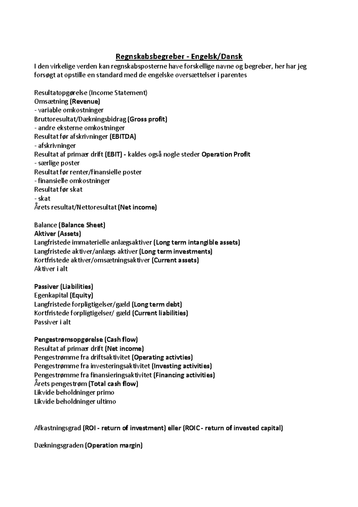 Regnskabsbegreber - Oversigt over begreber - Regnskabsbegreber - Engelsk/Dansk I den virkelige ...