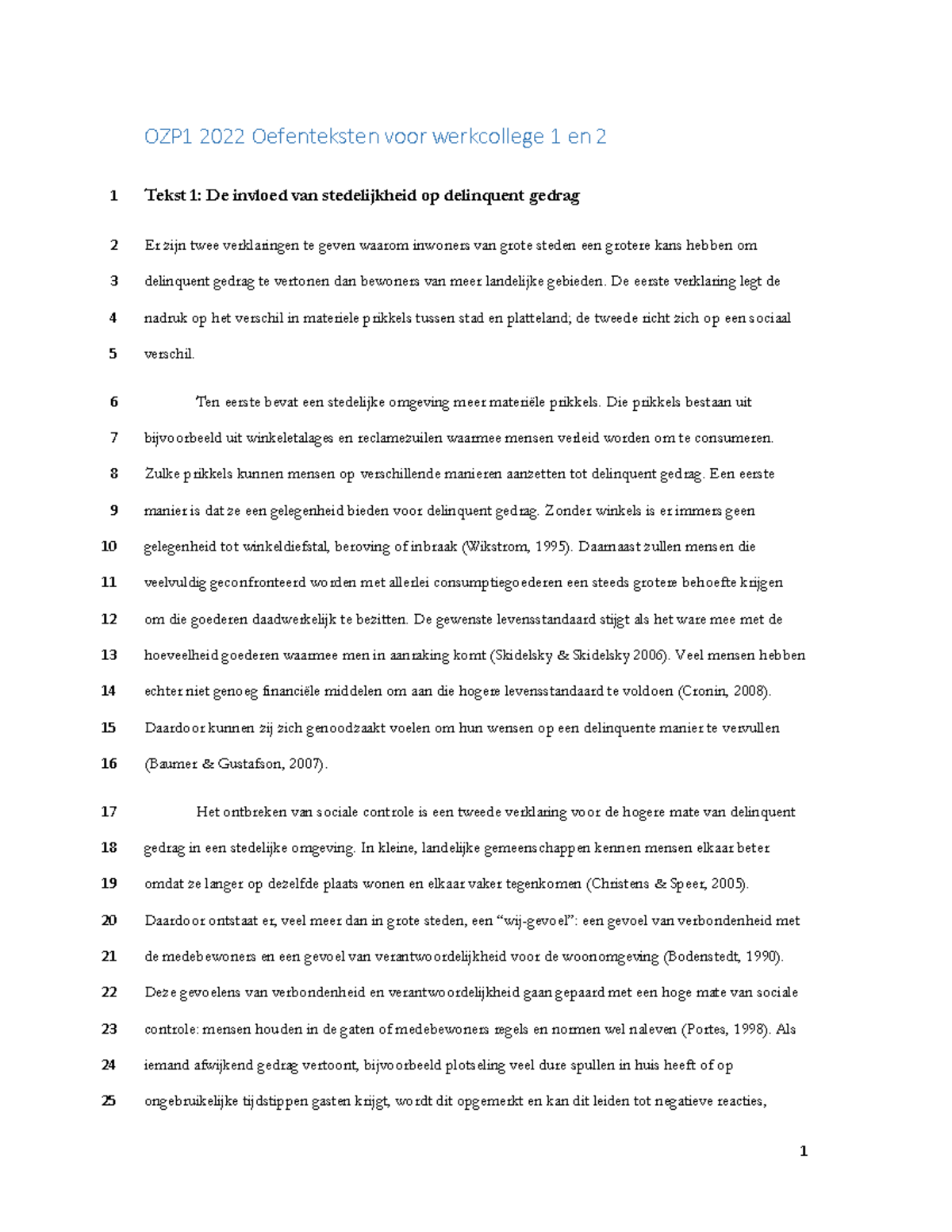 OZP1 2022 Oefenteksten voor wc1 en wc2 - OZP1 2022 Oefenteksten voor werkcollege 1 en 2 1 Tekst ...