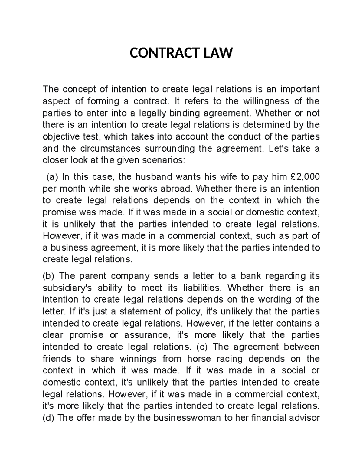 Contract LAW past paper 2023 1 try - CONTRACT LAW The concept of ...