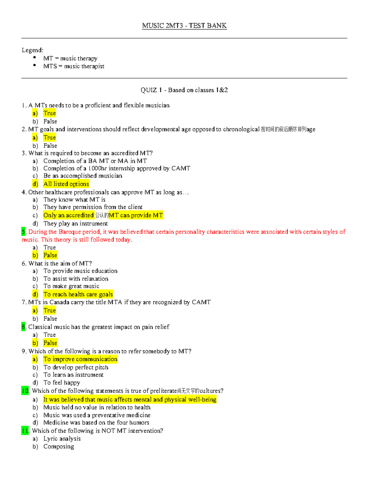 Quiz, question and midterm - MUSIC 2MT3 - TEST BANK Legend: • MT ...