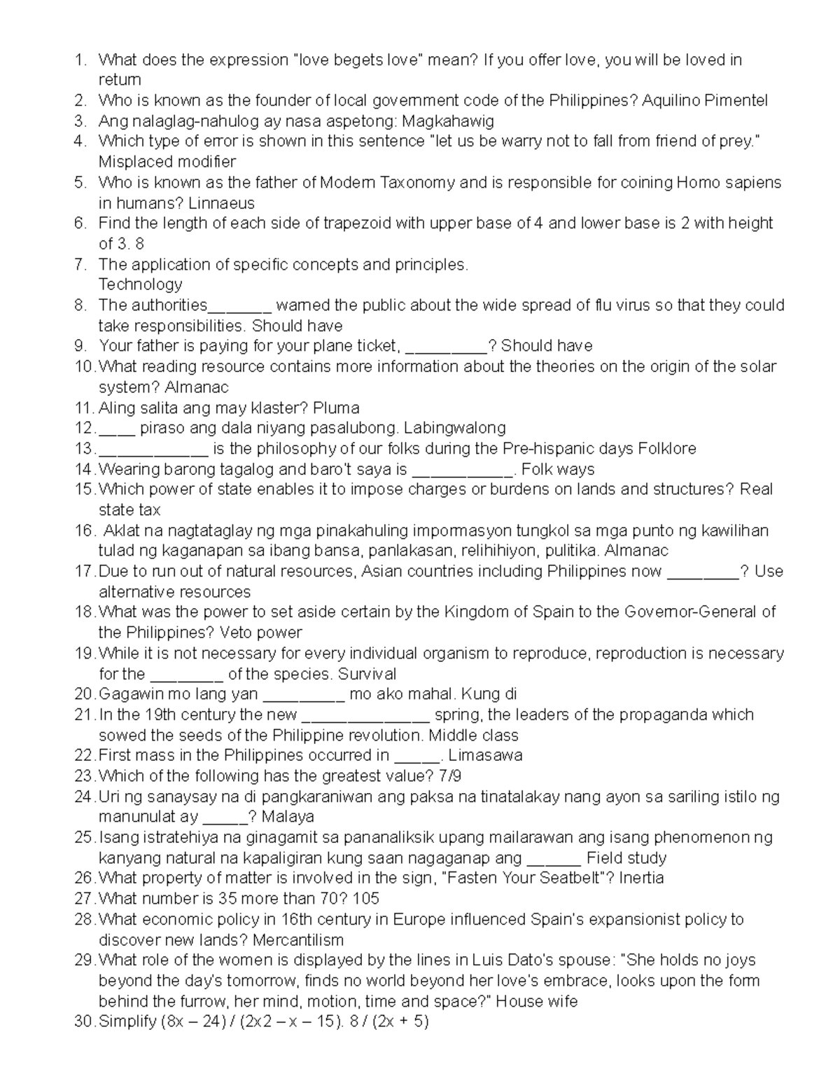 GENERAL ED bullets - What does the expression “love begets love” mean ...