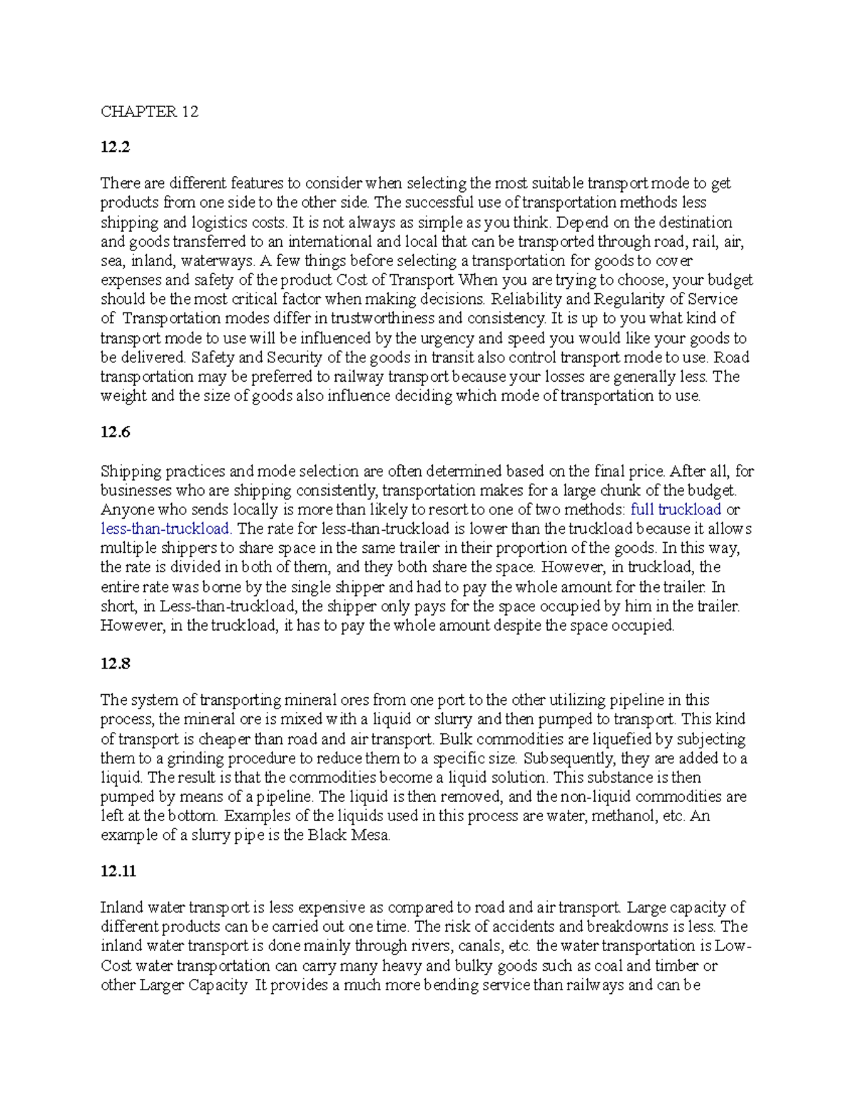 Chapter 12 logestics - cahpter answer - CHAPTER 12 12. There are ...