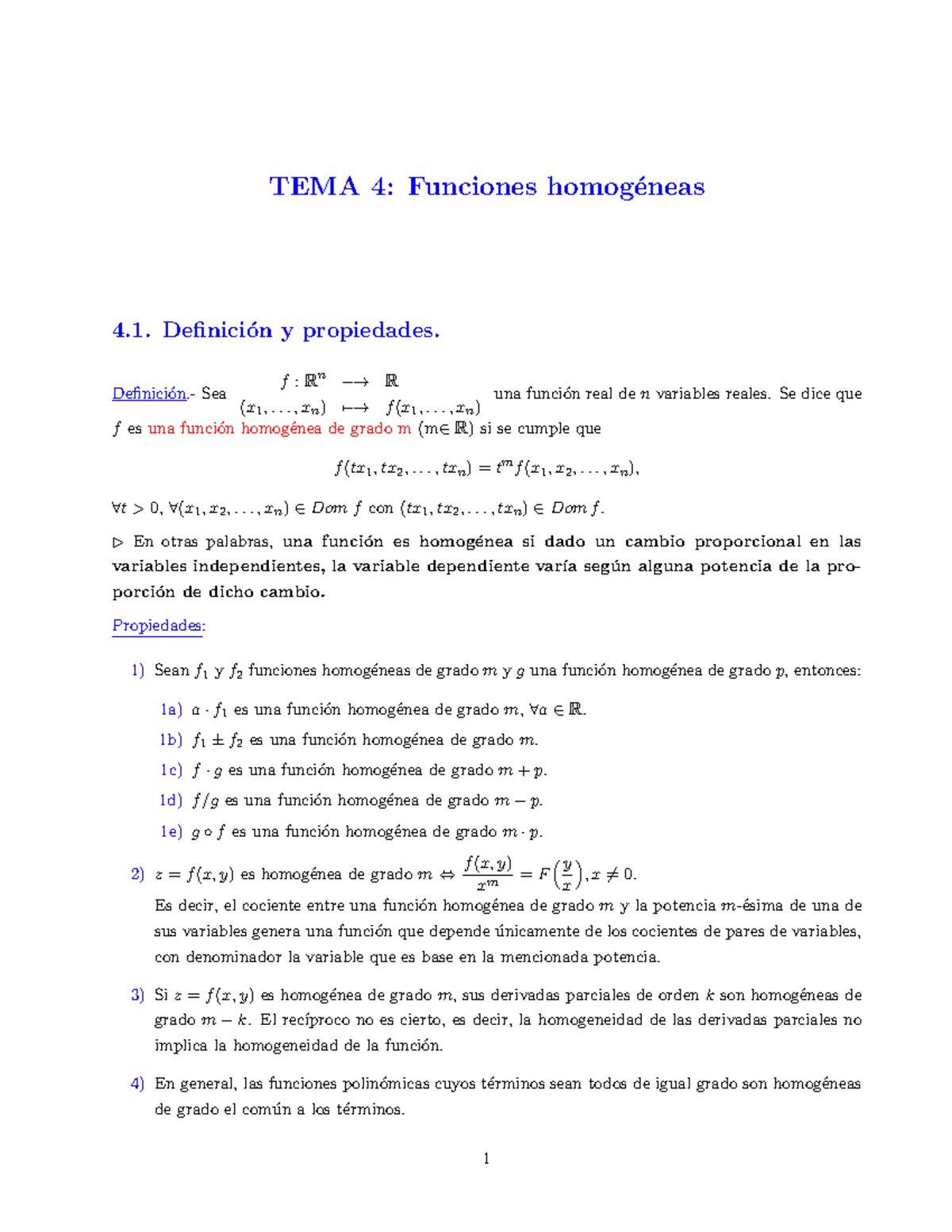 Apuntes del Tema 4 - Matemáticas II - TEMA 4: Funciones homog ́eneas 4 ...