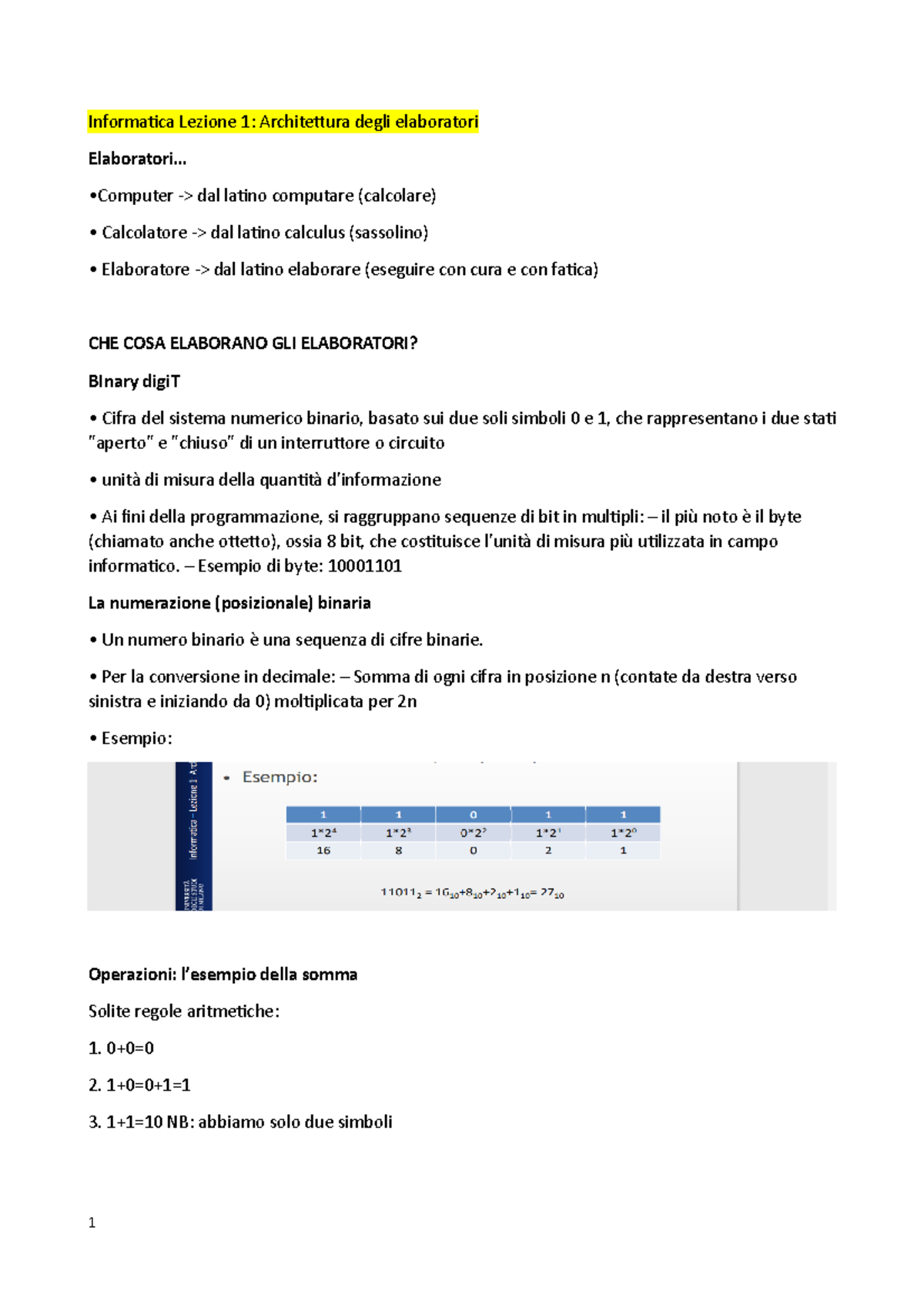 Informatica LIN appunti 2021-22 - Informatica Lezione 1: Architettura degli elaboratori - Studocu